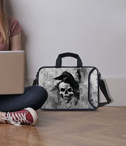 WIRESTER 15 inch Laptop Tablet Sleeve Shoulder Bag Carrying Case with Adjustable Strap Compatible with Asus Dell Lenovo HP Sony Acer - Gray Skull Raven
