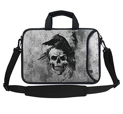 WIRESTER 15 inch Laptop Tablet Sleeve Shoulder Bag Carrying Case with Adjustable Strap Compatible with Asus Dell Lenovo HP Sony Acer - Gray Skull Raven