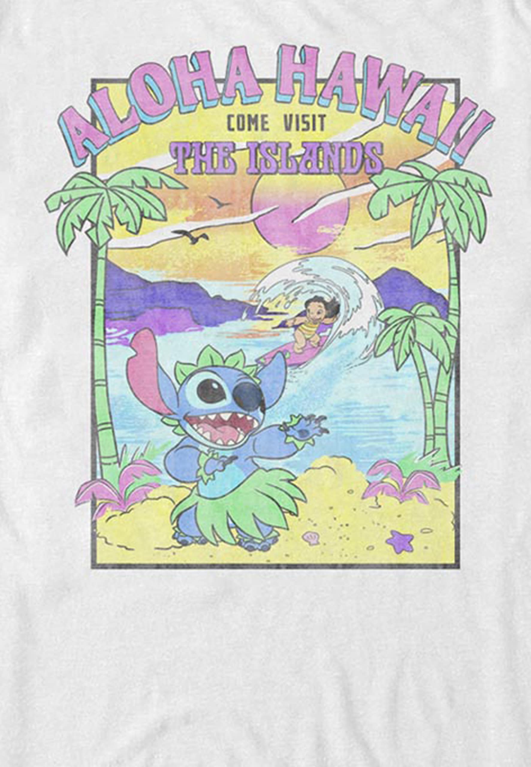 Disney Men's Lilo & Stitch Visit The Islands T-Shirt, White, X-Large