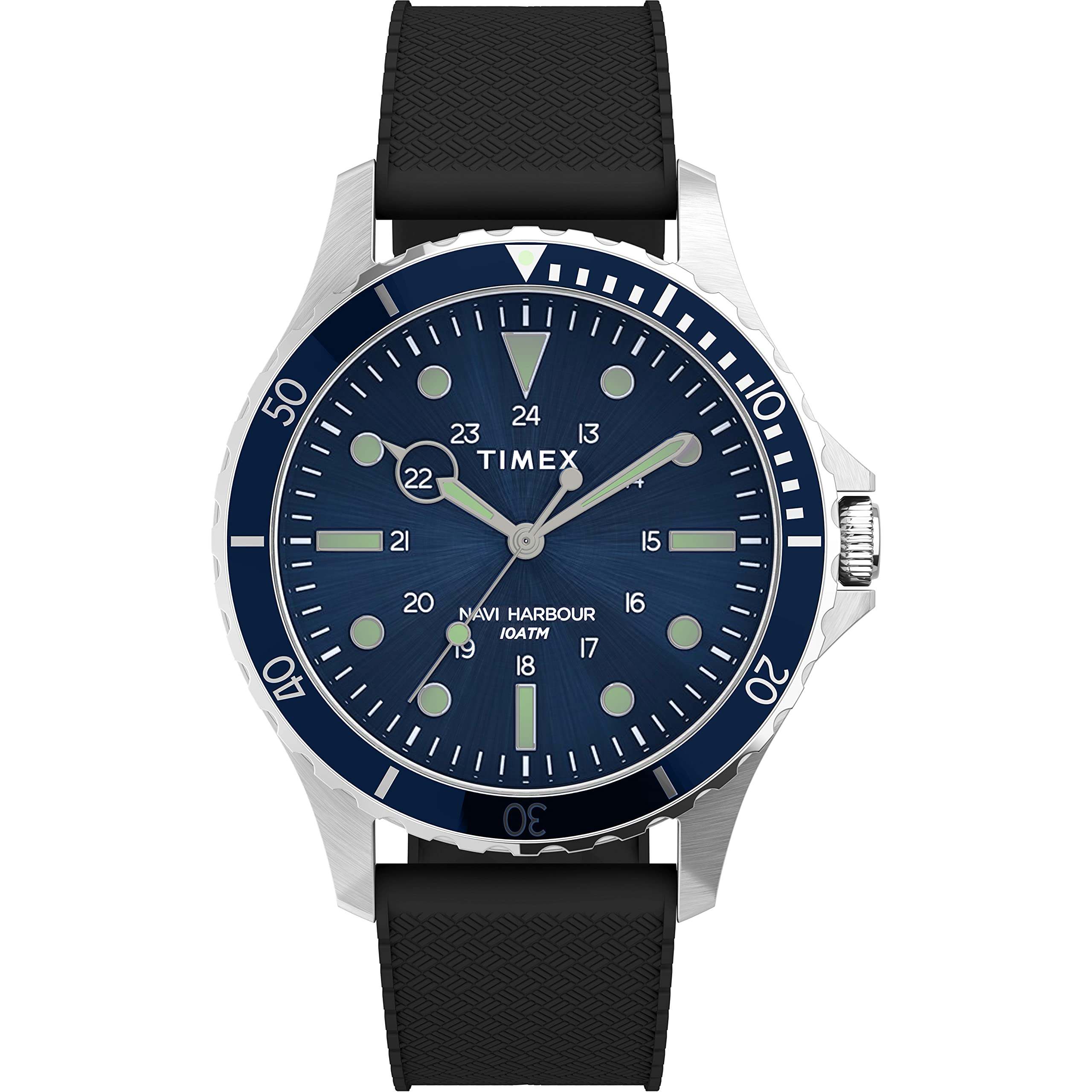 Timex Men's Navi XL 41mm Watch – Stainless Steel Case Blue Dial with Black Silicone Strap