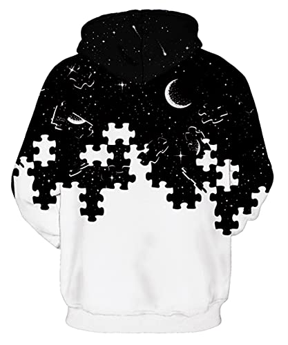 BarbedRose Unisex 3D Digital Print Sweatshirts Hooded Top Galaxy Pattern Pullover Hoodie,Black Astronaut Starry Puzzle,XX-Large