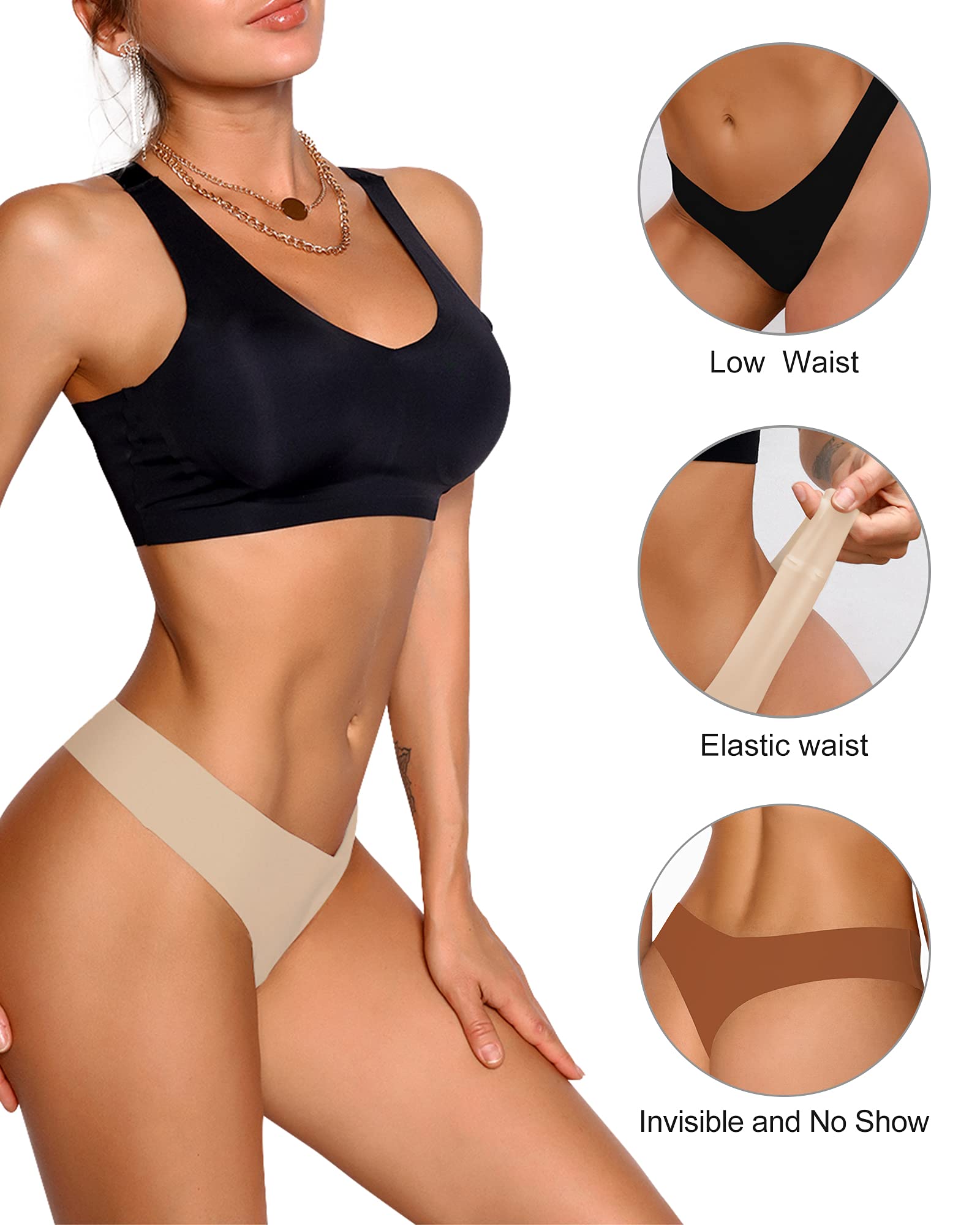 DEANGELMON Seamless Thongs for Women No Show Thong Underwear Women Comfortable Multiple Pack (7P3,S)