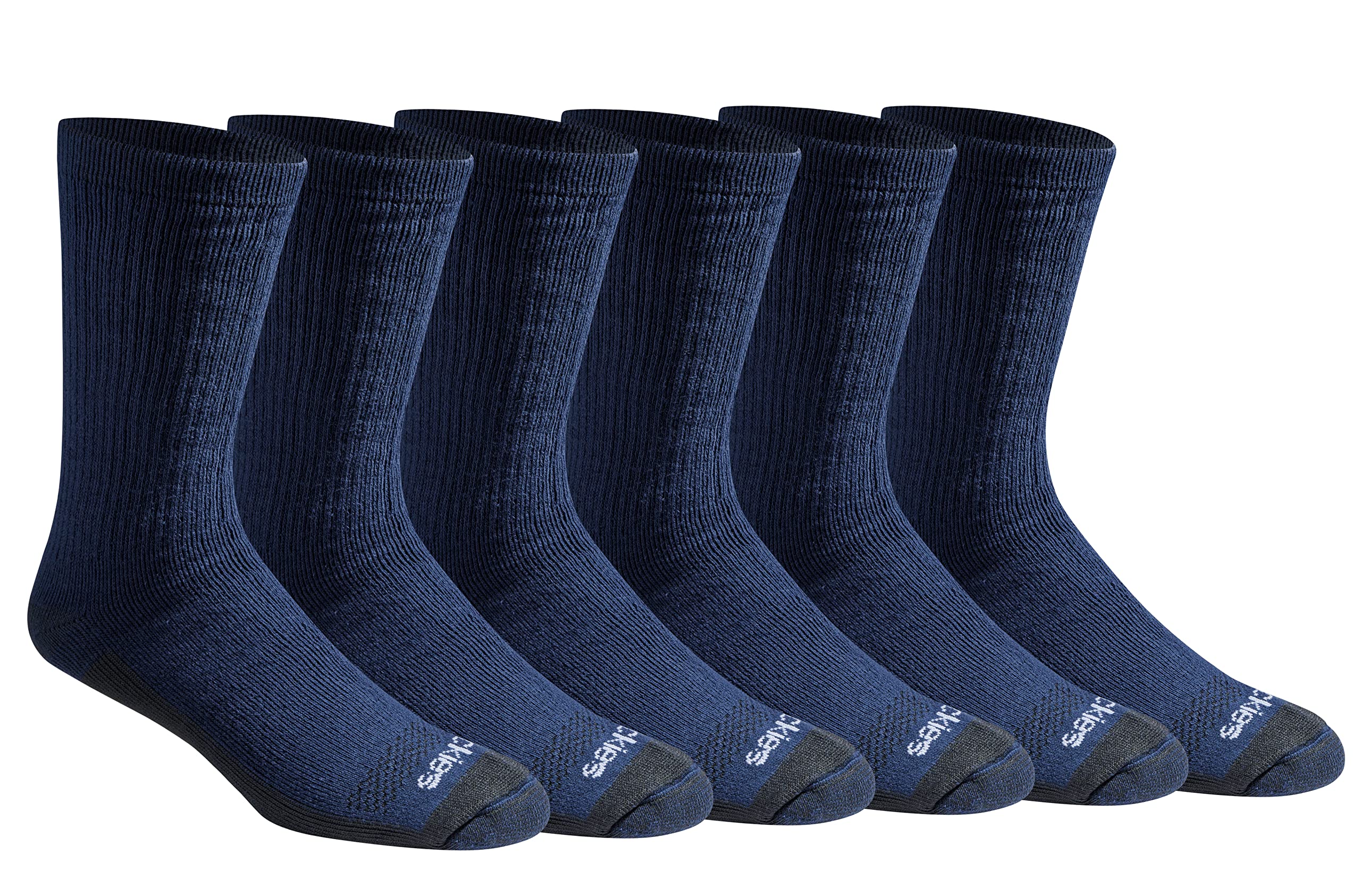Dickies Men's Dri-Tech Moisture Control Max Full Cushion Crew Socks, Available in M-XL (6, 12, Navy Marl (6 Pairs), Large