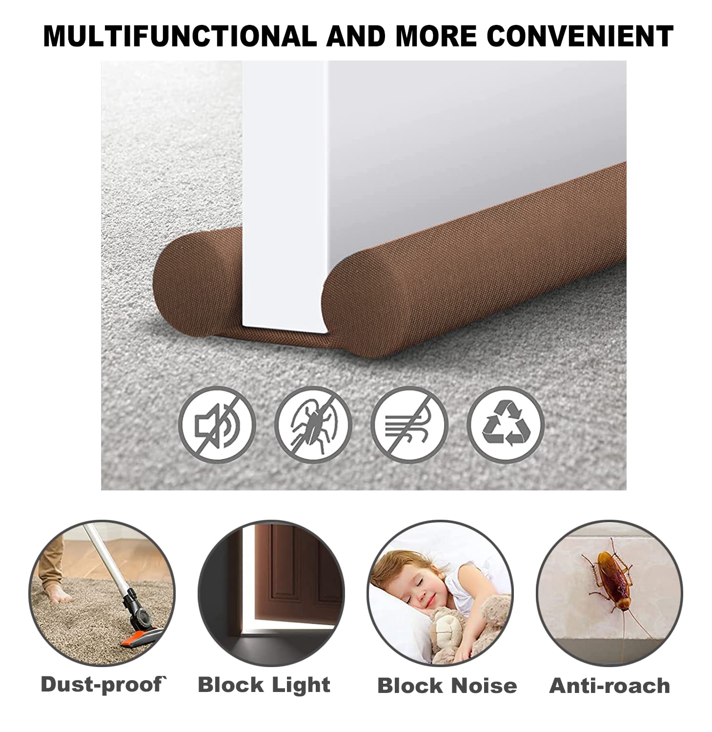 WEXHUG Waterproof Twin Door Draft Stopper Adjustable Size 30" to 36" Weather Stripping Noise Blocker Window Breeze Blocker (Coffee)