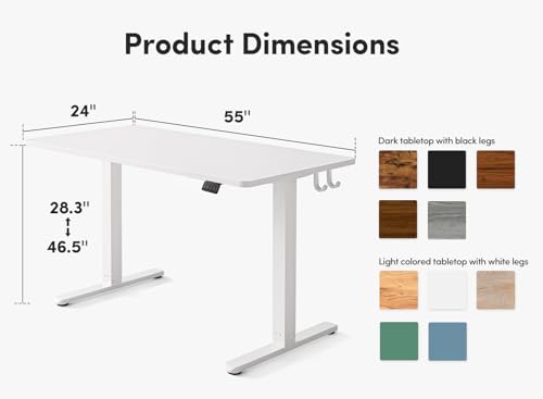 FEZIBO Electric Standing Desk, 55 x 24 Inches Height Adjustable Stand up Desk, Sit Stand Home Office Desk, Computer Desk, White