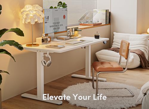 FEZIBO Electric Standing Desk, 55 x 24 Inches Height Adjustable Stand up Desk, Sit Stand Home Office Desk, Computer Desk, White