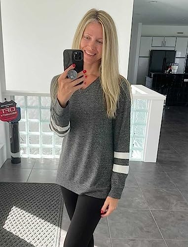 Aokosor Soft Sweatshirts for Women V Neck Long Sleeve Shirts for Women Trendy Fall Clothes Gray S