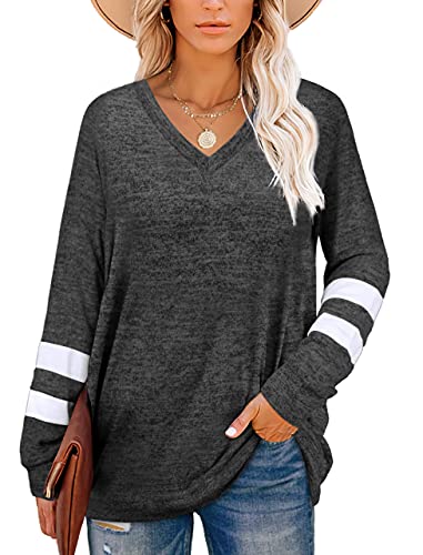 Aokosor Soft Sweatshirts for Women V Neck Long Sleeve Shirts for Women Trendy Fall Clothes Gray S