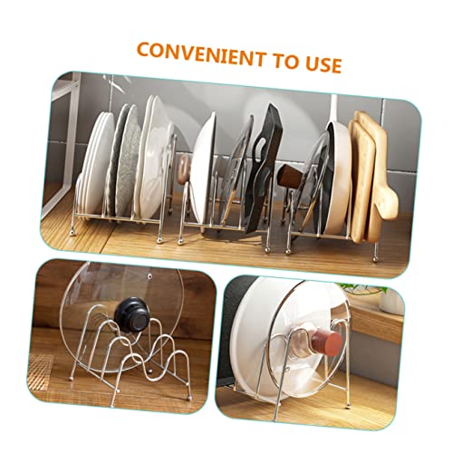 Alipis Accessory Lid Cutting Plates Holder Kitchen For Cookware Storage Steel Dish Pan Holding Drying Plate Organizer Drainer Board Saucepans Wok Pantry Rack Stainless Cup Rest Cupboard