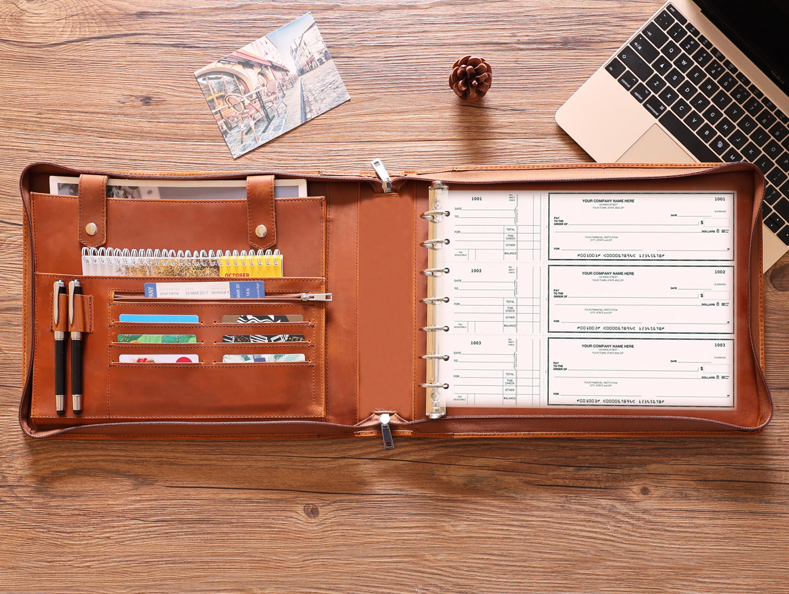 7 Ring Check Binder for Business Checks, Checkbook Binder with Zipper for 3-up Business Checks,Personalized Check Book Portfolio for 9 x 13 inch Sheets 600 Check, Check Holders for Men/Women