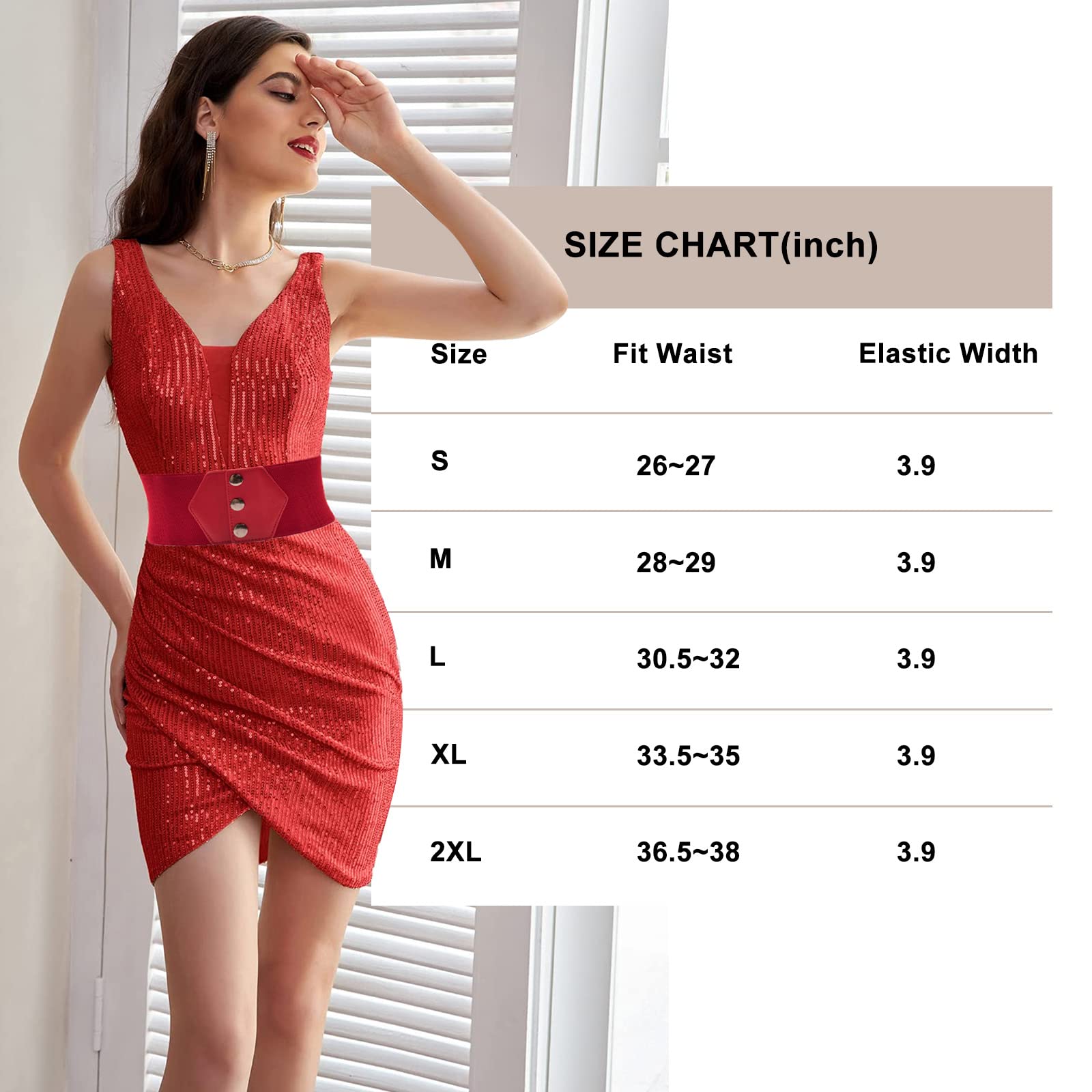 GRACE KARIN Women's Snap-Button Corset Belt Wide Elastic Belts for Dress Stretchy Waistband X-Large