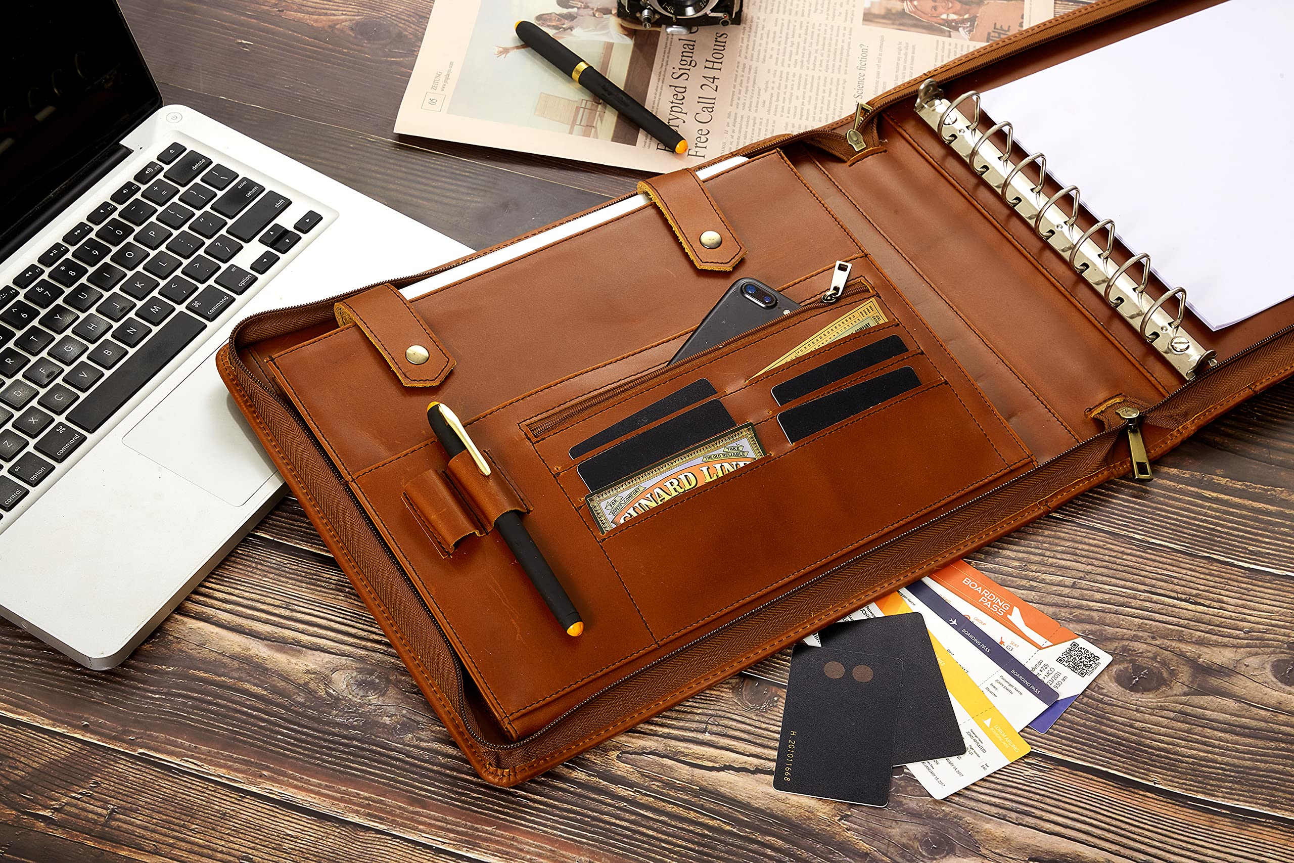 7 Ring Check Binder for Business Checks, Checkbook Binder with Zipper for 3-up Business Checks,Personalized Check Book Portfolio for 9 x 13 inch Sheets 600 Check, Check Holders for Men/Women