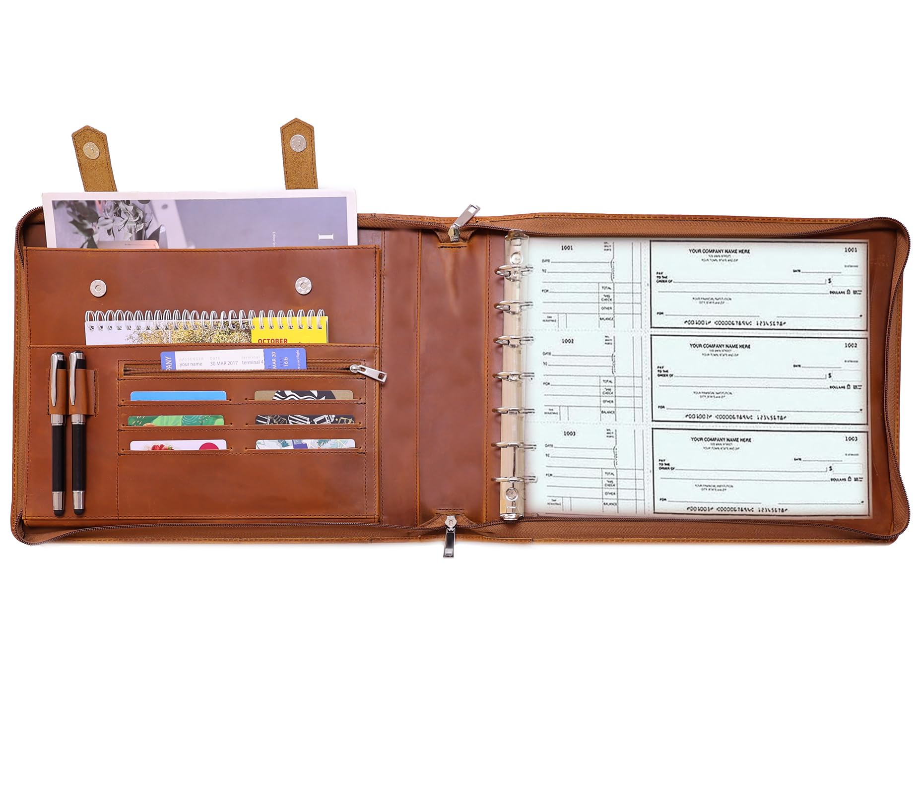 7 Ring Check Binder for Business Checks, Checkbook Binder with Zipper for 3-up Business Checks,Personalized Check Book Portfolio for 9 x 13 inch Sheets 600 Check, Check Holders for Men/Women