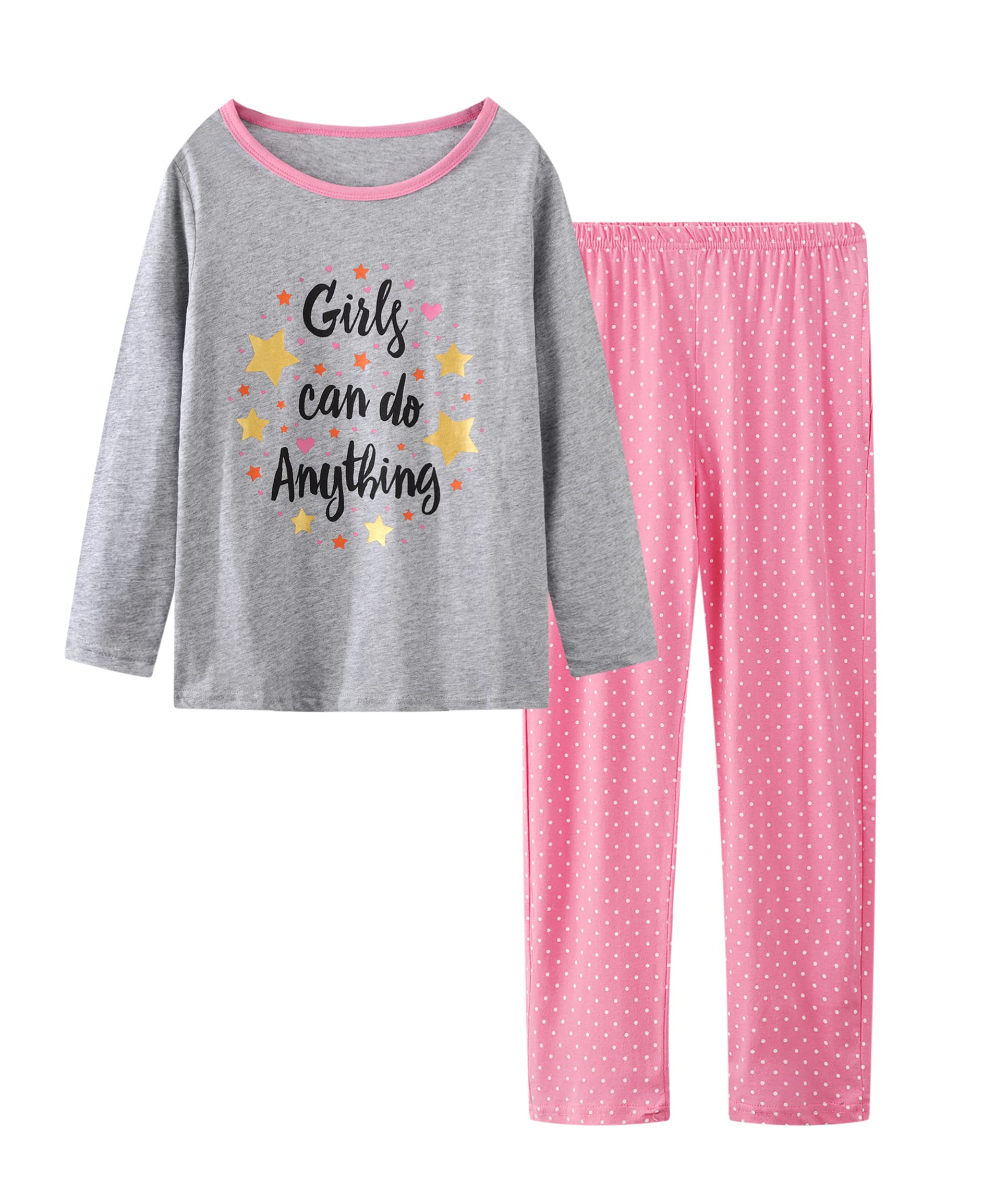 UNICABBIT21 Pajamas for Girls Cute Cat Unicorn Long Sleeve and Pants PJS Set Big Kids Cotton Sleepwear Set Size 6-16 (16, Grey&Pink)