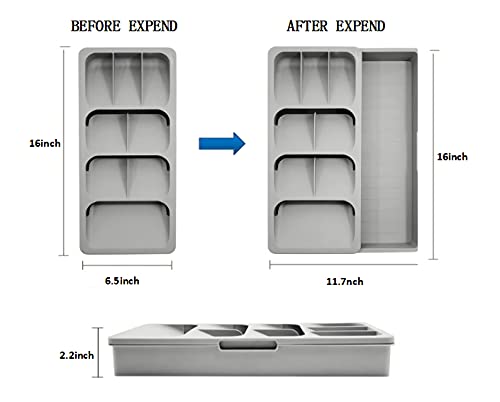 Kitchen Drawer Silverware Organizer Tray, Expandable Kitchen Utensils Organizer for Cutlery, Flatware,Spoon Knife and Fork Partition Storage