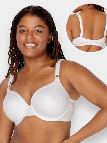 Fruit of the Loom Women's Smooth Cotton T-Shirt Bra-Ultra-Soft, Flexible, and Invisible Under Tees, Black Hue/Sand/White, 36DDD