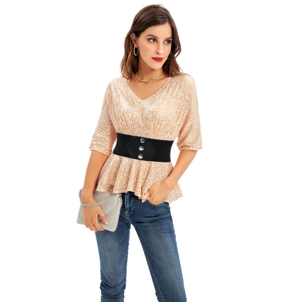 GRACE KARIN Women's Snap-Button Corset Belt Wide Elastic Belts for Dress Stretchy Waistband X-Large
