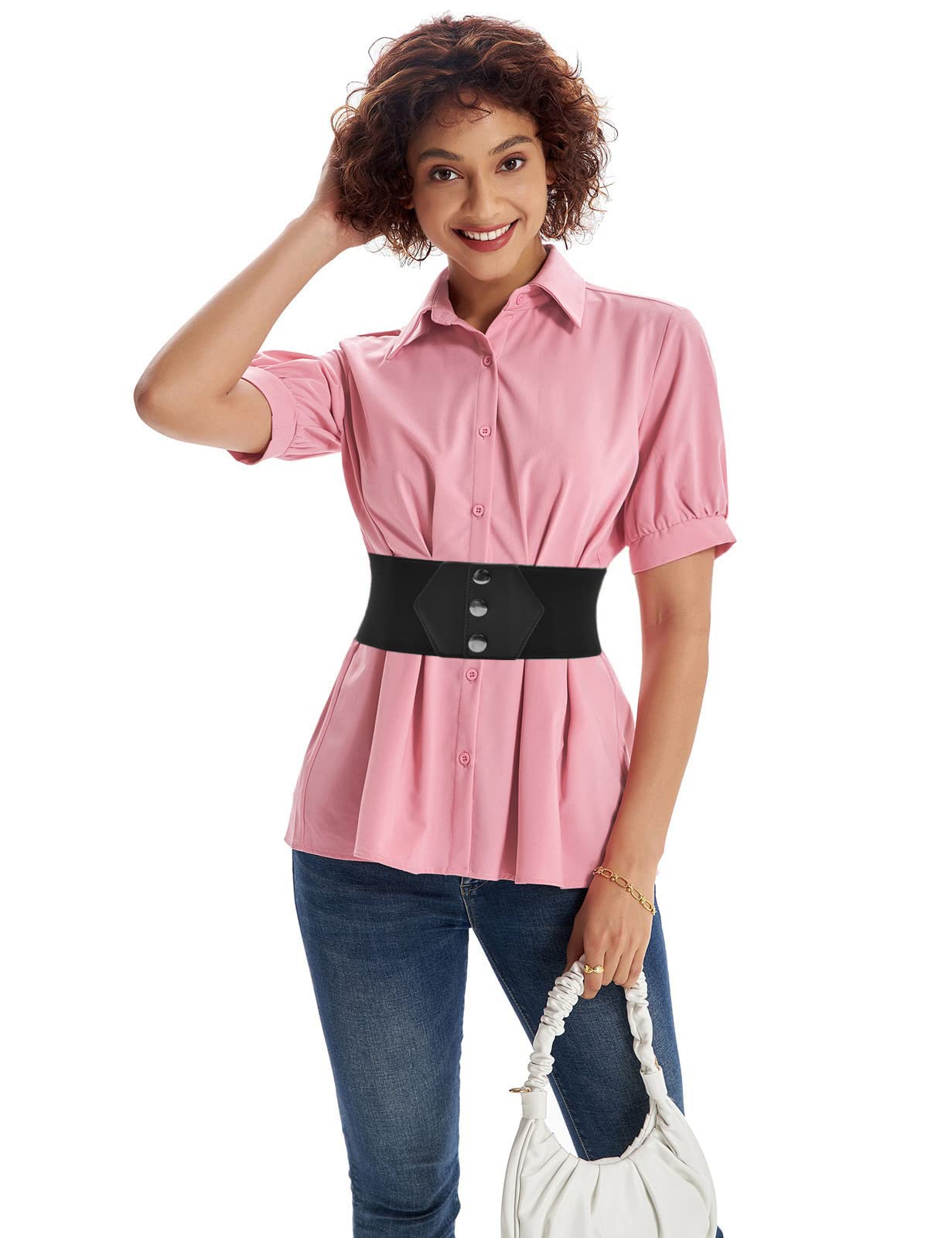 GRACE KARIN Women's Snap-Button Corset Belt Wide Elastic Belts for Dress Stretchy Waistband X-Large