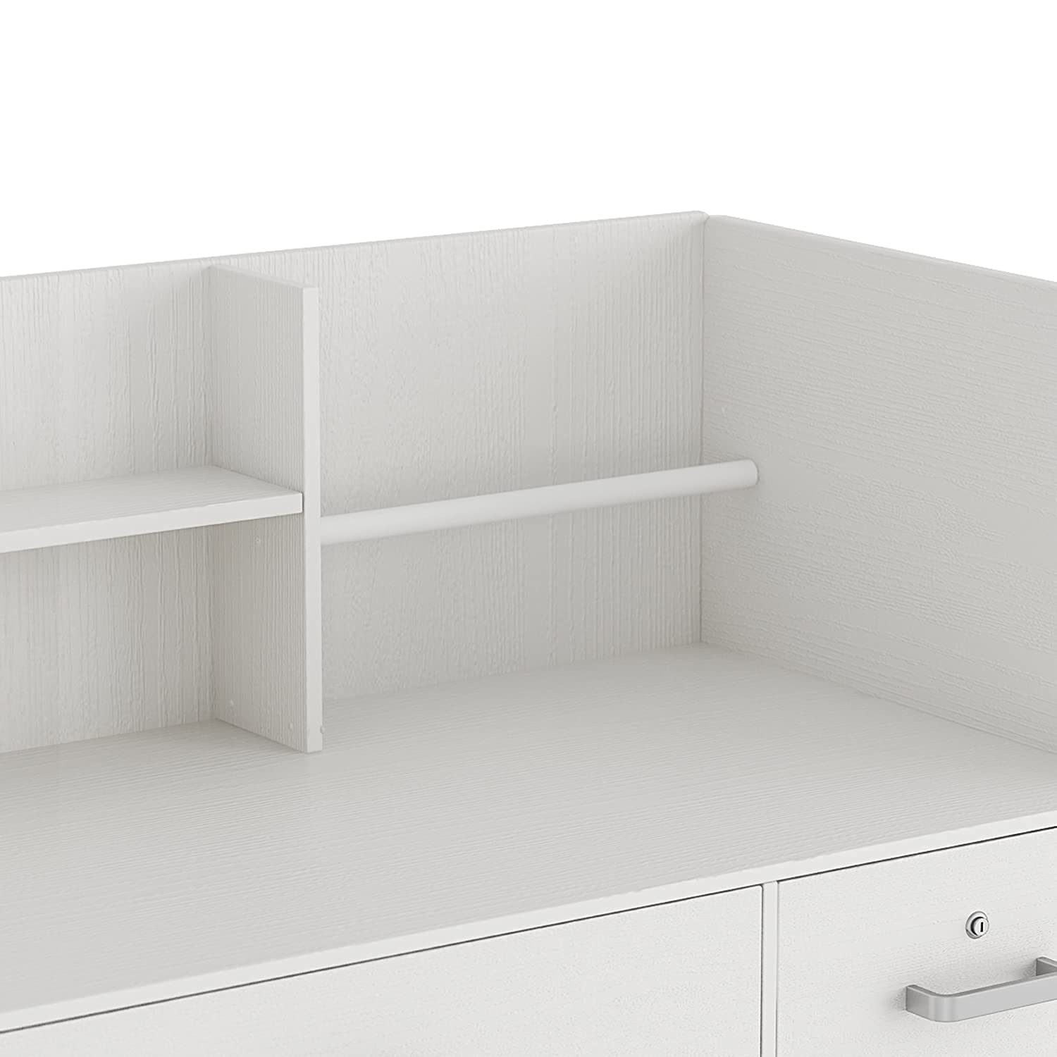 Homsee Modern Reception Desk with 3 Drawers, 1 Door Storage Cabinet & Hutch Shelf, Office Wooden Computer Desk, Writing Study Table PC Laptop Desk, White (47.3" L x 18.3" W x 43.3" H)