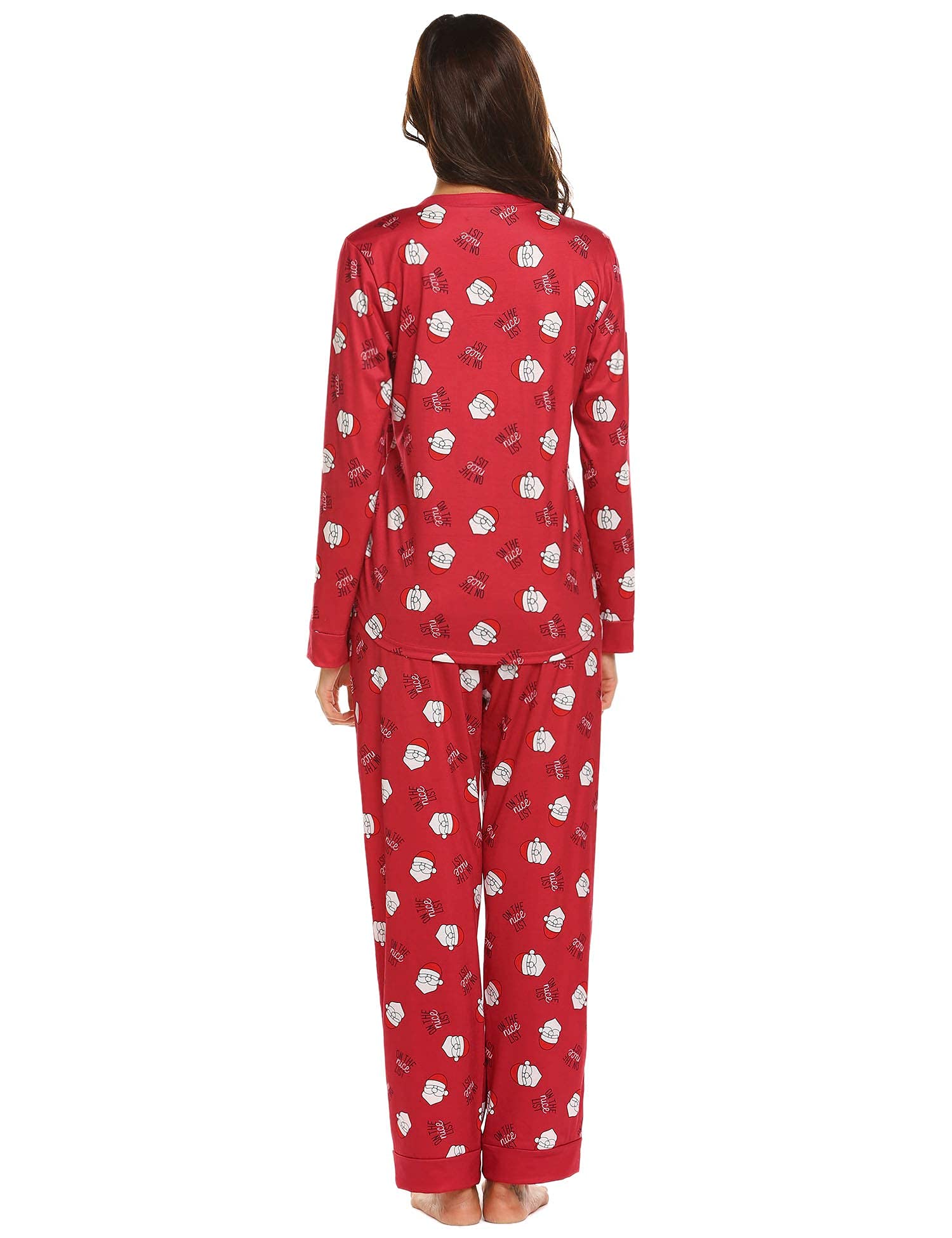 Ekouaer Christmas Pajamas Set Womens Long Sleeve Pj 2 Piece Soft Loungewear Nightwear Set Red Santa Claus XL