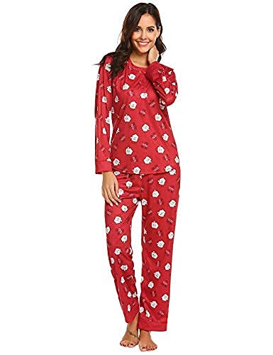 Ekouaer Christmas Pajamas Set Womens Long Sleeve Pj 2 Piece Soft Loungewear Nightwear Set Red Santa Claus XL