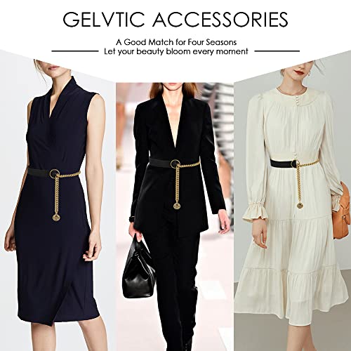 GELVTIC Leather Belts for Women Dresses Wide Waist Belts Women's Belt Self Tie Dress Belts (01-Black+Red)