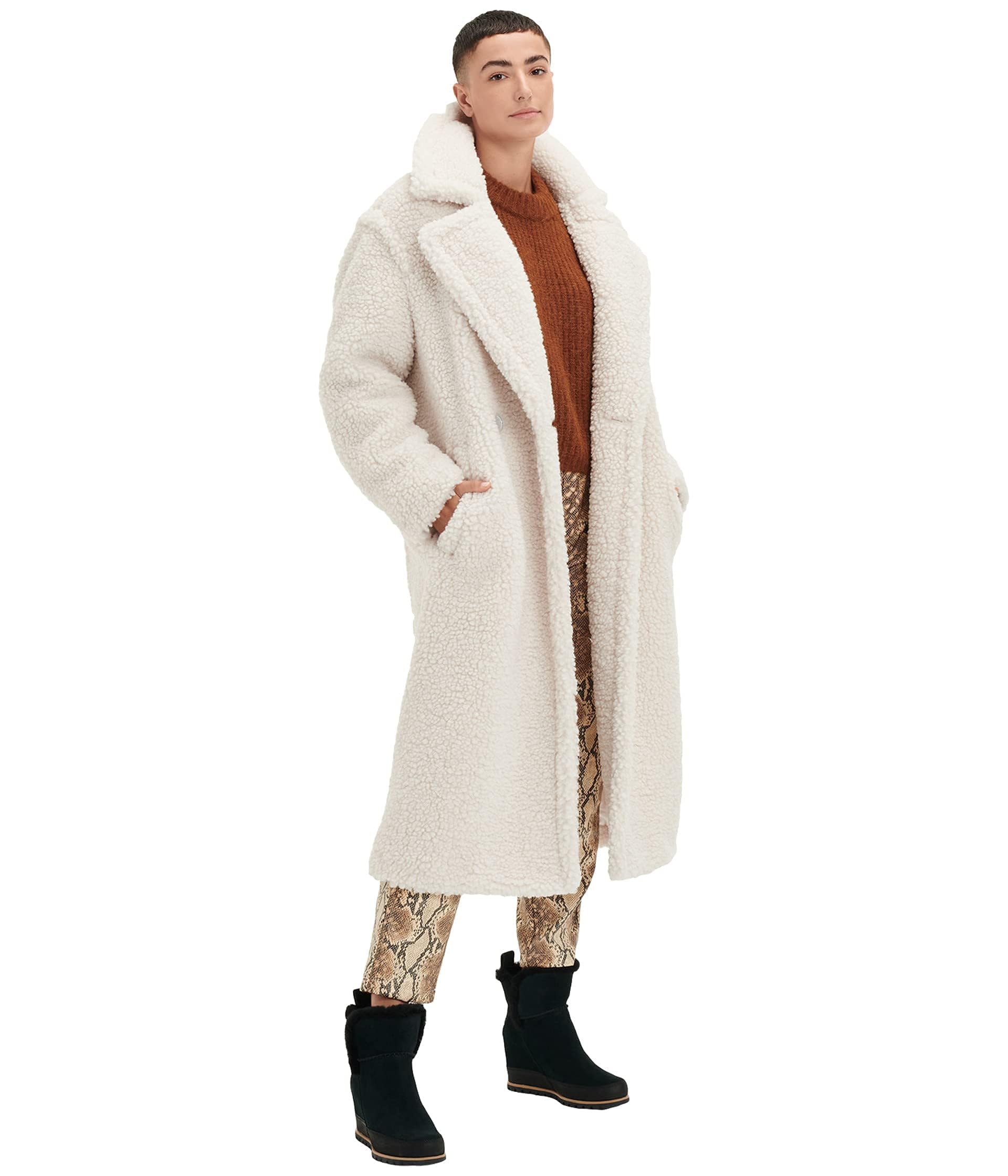 UGG Women's Gertrude Long Teddy Coat, Winter White, XL