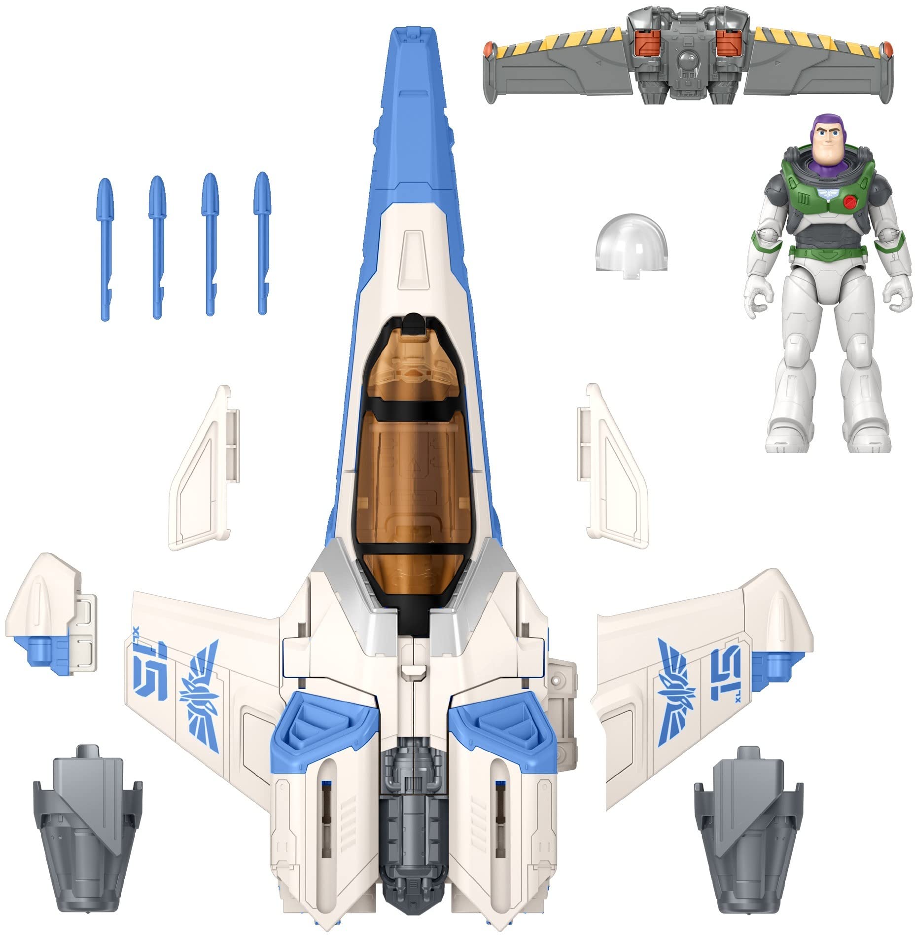 Mattel Disney and Pixar Lightyear Vehicle & Figure Toy, 20-in XL-15 Spaceship with 5-in Buzz Figure, Eject Action & Projectiles