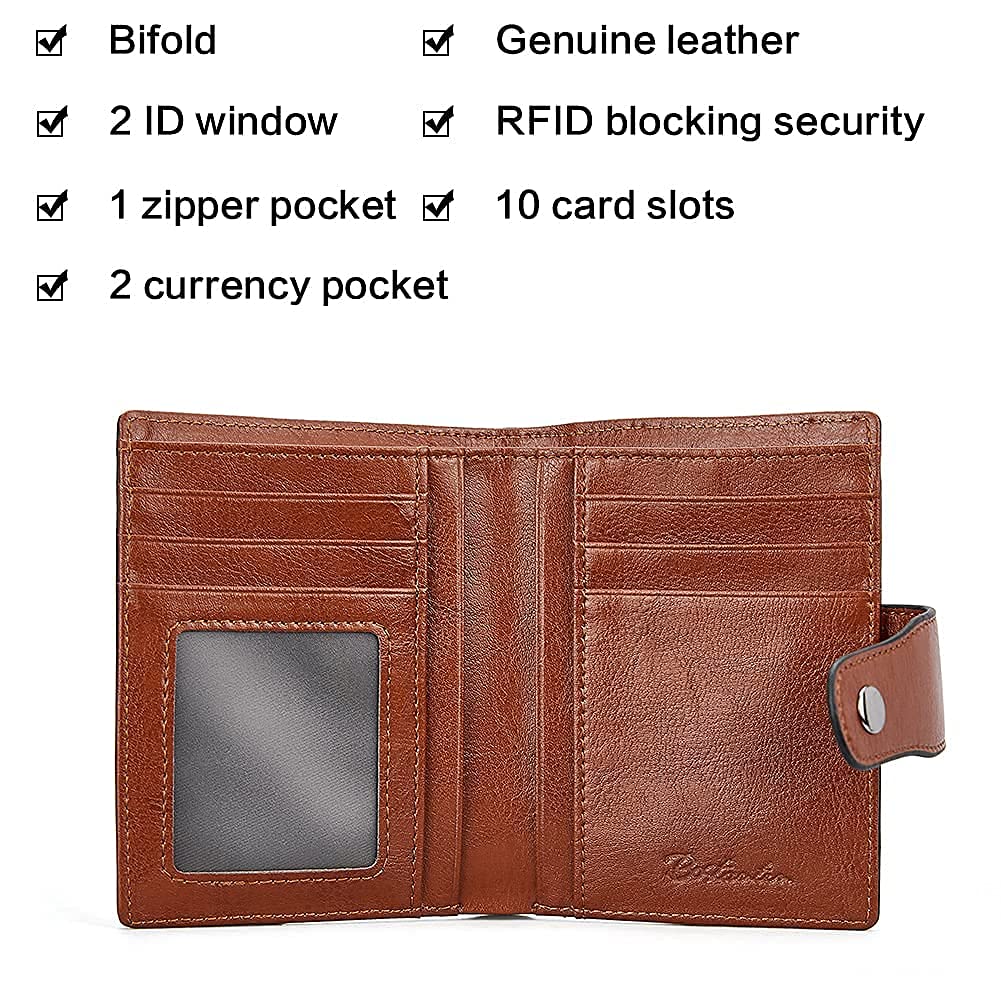 BOSTANTEN Leather Laptop Backpack Purse Casual College Casual Bags Daypack Beige-White and Women Leather Wallet RFID Blocking Small Bifold Zipper Pocket Wallet Card Case Purse with ID Window