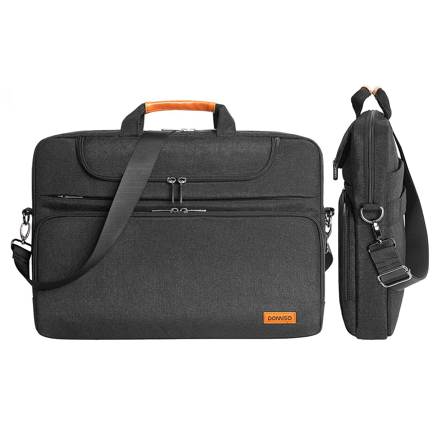 DOMISO 17 Inch Multi-Functional Laptop Sleeve Business Briefcase Waterproof Messenger Shoulder Bag Compatible with 17"-17.3" Notebooks/Dell/Acer/HP/MSI/ASUS, Black