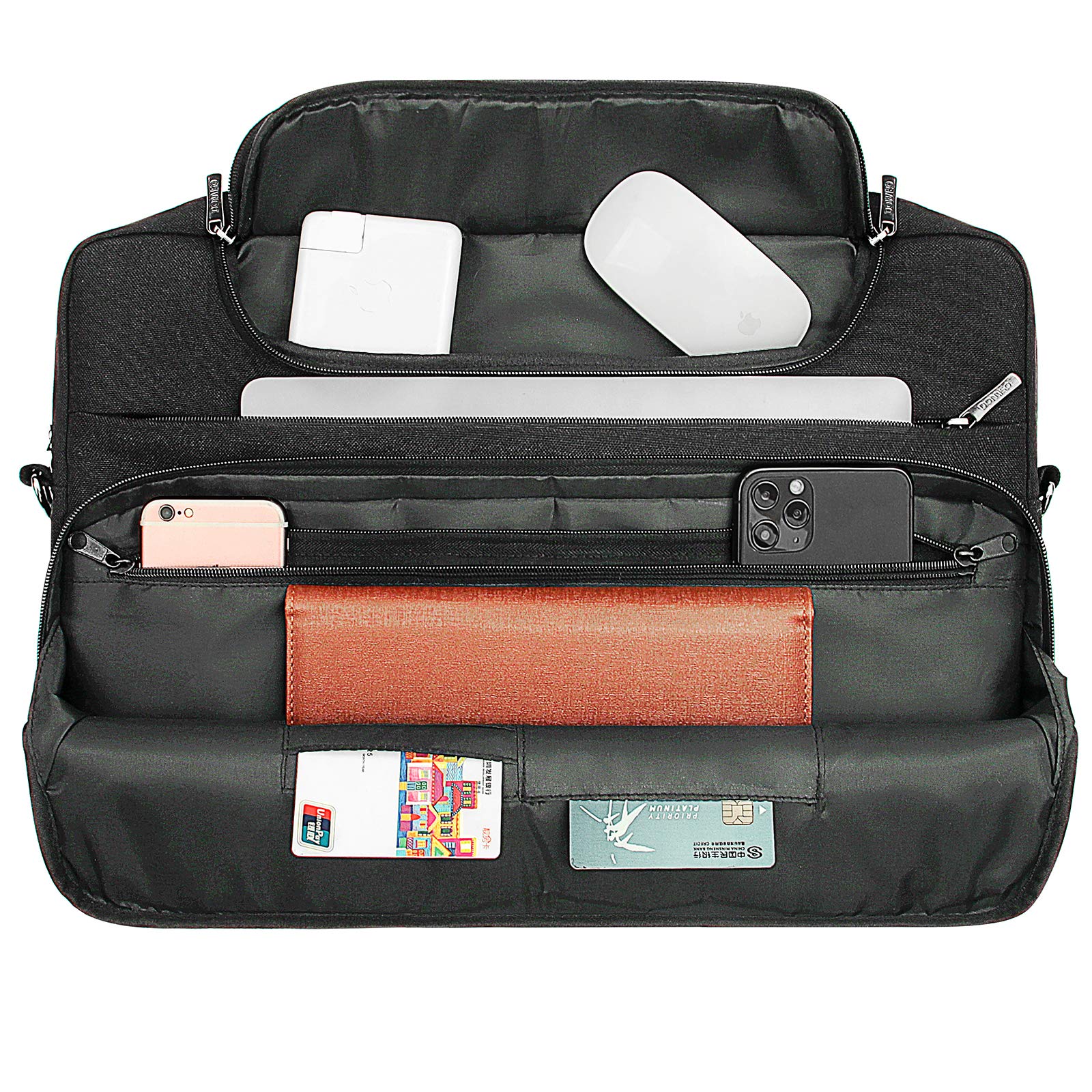 DOMISO 17 Inch Multi-Functional Laptop Sleeve Business Briefcase Waterproof Messenger Shoulder Bag Compatible with 17"-17.3" Notebooks/Dell/Acer/HP/MSI/ASUS, Black