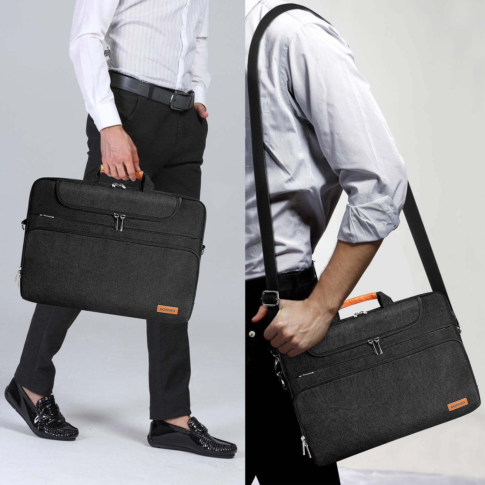 DOMISO 17 Inch Multi-Functional Laptop Sleeve Business Briefcase Waterproof Messenger Shoulder Bag Compatible with 17"-17.3" Notebooks/Dell/Acer/HP/MSI/ASUS, Black