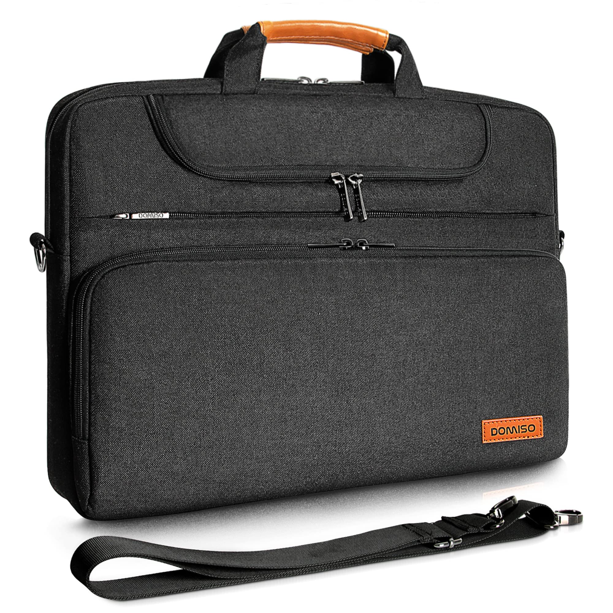 DOMISO 17 Inch Multi-Functional Laptop Sleeve Business Briefcase Waterproof Messenger Shoulder Bag Compatible with 17"-17.3" Notebooks/Dell/Acer/HP/MSI/ASUS, Black