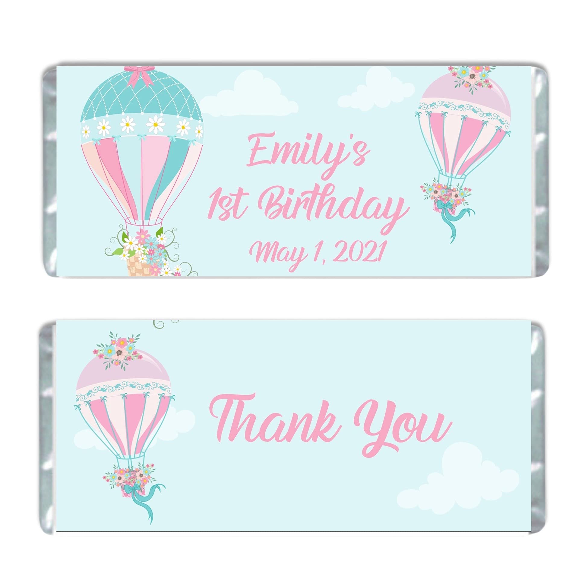 Hot Air Balloon Candy Wrappers, Personalized Chocolate Bar Labels for Party Favor, Pack of 20