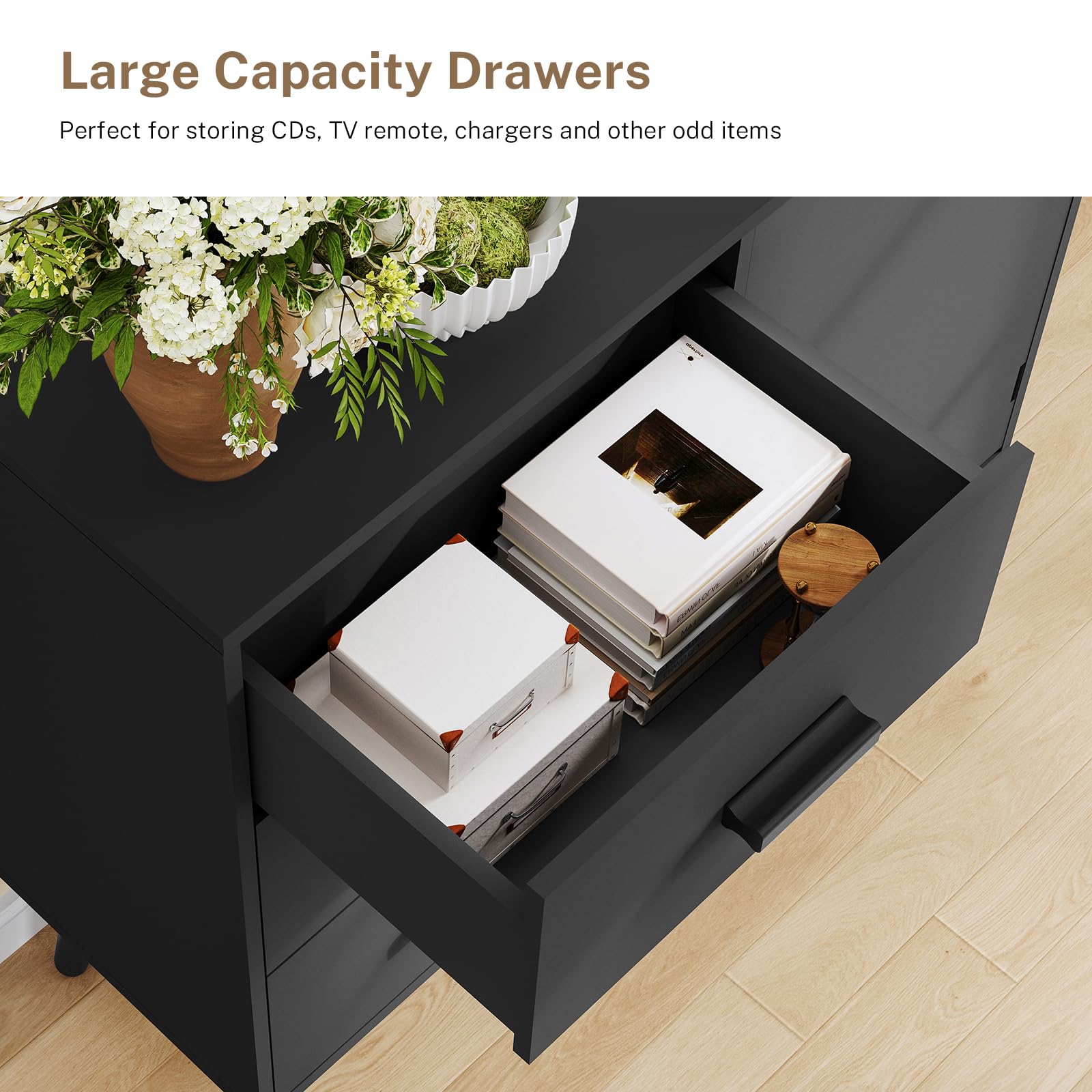 Iwell Black Storage Cabinet with 3 Drawers & Adjustable Shelf, Sideboard Buffet Cabinet, Entryway Cabinet, for Living Room, Dining Room, Black