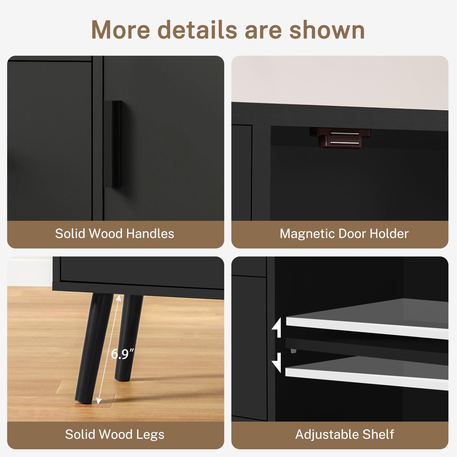 Iwell Black Storage Cabinet with 3 Drawers & Adjustable Shelf, Sideboard Buffet Cabinet, Entryway Cabinet, for Living Room, Dining Room, Black