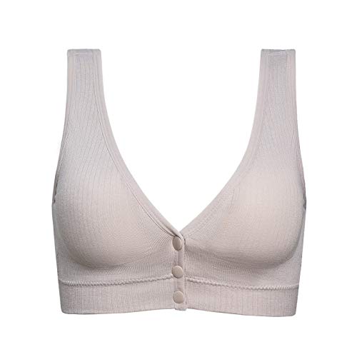 Hengyaai Womens Bra Light Wire Free Bra for Women Front Closure Snap Bra Seamless Ribben Padded Removable Everyday Bra Sport Bra Khaki X-Large