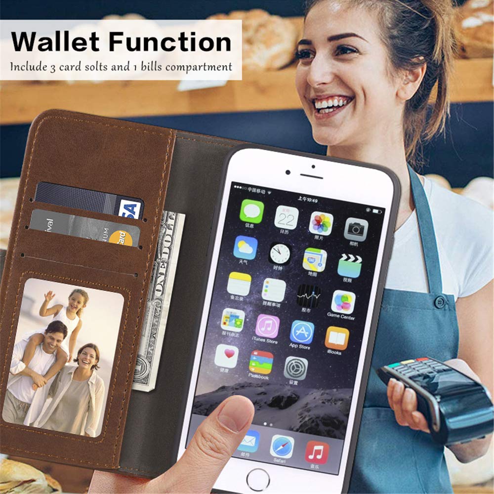 Shantime Oppo Reno 6 Pro 5G Case, Leather Wallet Case with Cash & Card Slots Soft TPU Back Cover Magnet Flip Case for Oppo Reno 6 Pro 5G Brown