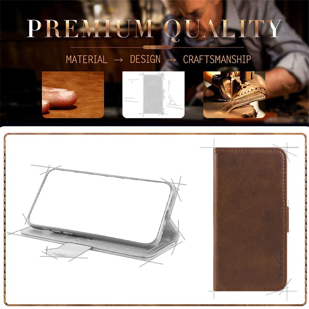 Shantime Oppo Reno 6 Pro 5G Case, Leather Wallet Case with Cash & Card Slots Soft TPU Back Cover Magnet Flip Case for Oppo Reno 6 Pro 5G Brown