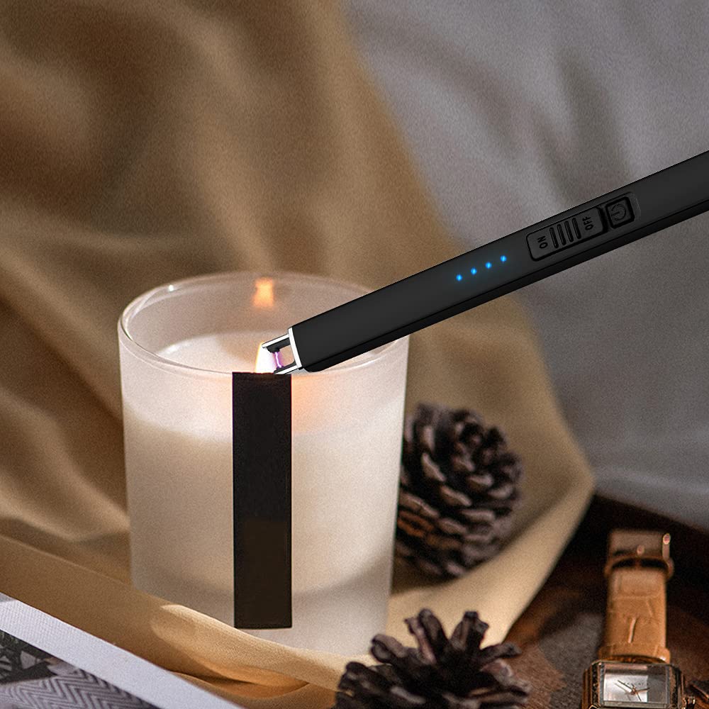 ARECTECH Electric Candle Lighter with Type-C Cable Birthday Gift for Man Women Wife Rechargeable Plasma Arc Lighters for Candle Camping Kitchen Stove Black