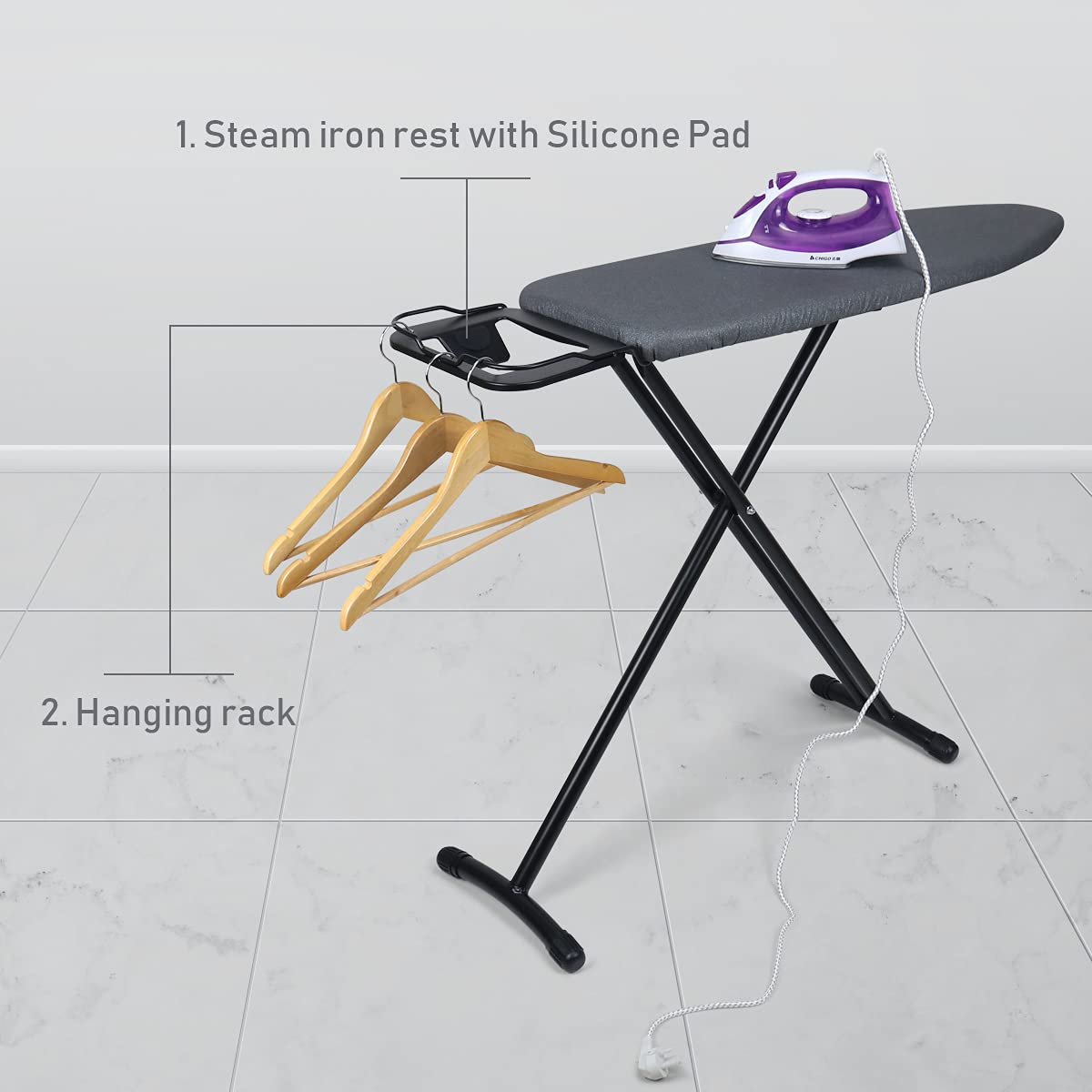 Duwee 12"x36" Ironing Board with Heat Resistant Cover and Thicken Felt Pad, Heavy Sturdy Legs