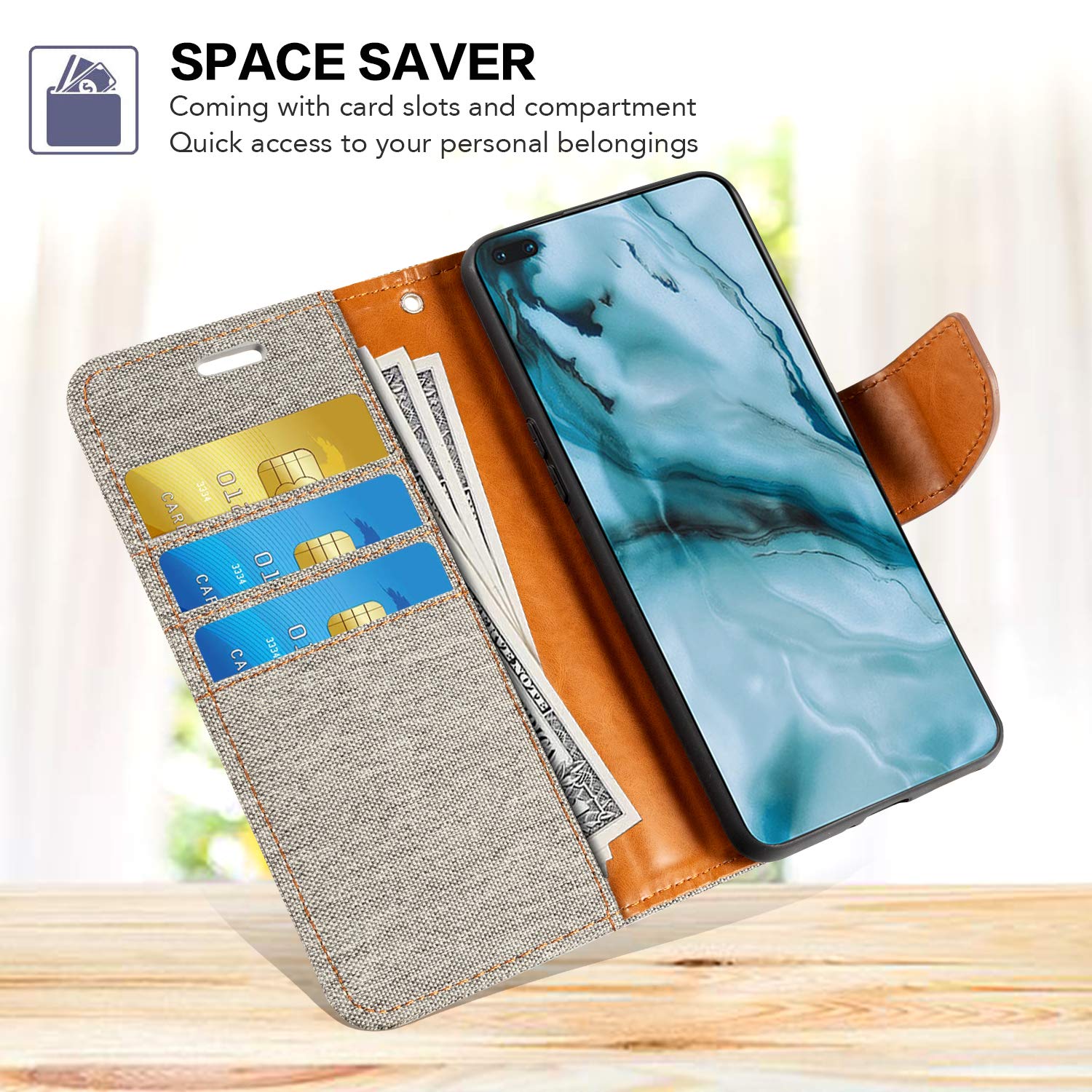 Shantime Oppo Reno 6 Pro+ 5G Case, Oxford Leather Wallet Case with Soft TPU Back Cover Magnet Flip Case for Oppo Reno 6 Pro Plus 5G Grey
