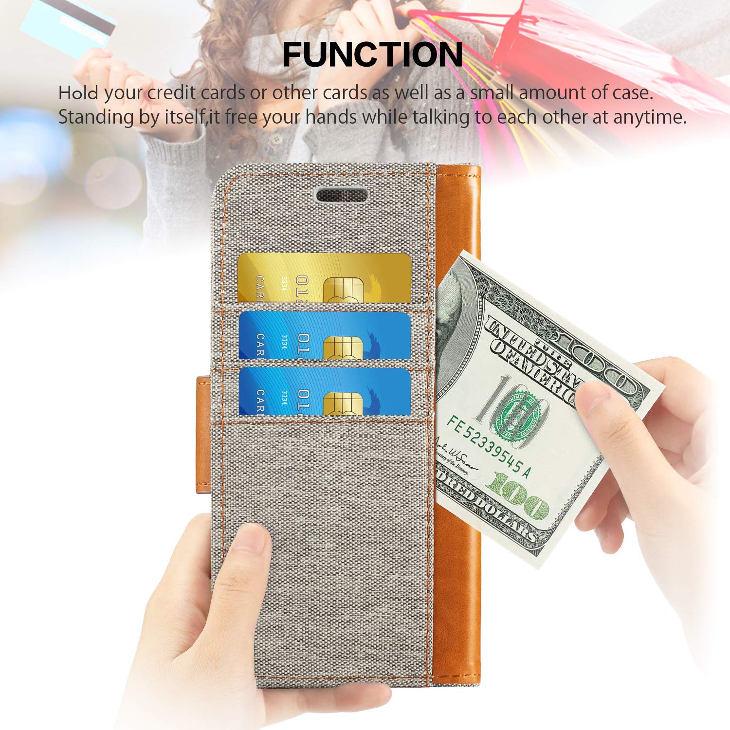 Shantime Oppo Reno 6 Pro+ 5G Case, Oxford Leather Wallet Case with Soft TPU Back Cover Magnet Flip Case for Oppo Reno 6 Pro Plus 5G Grey