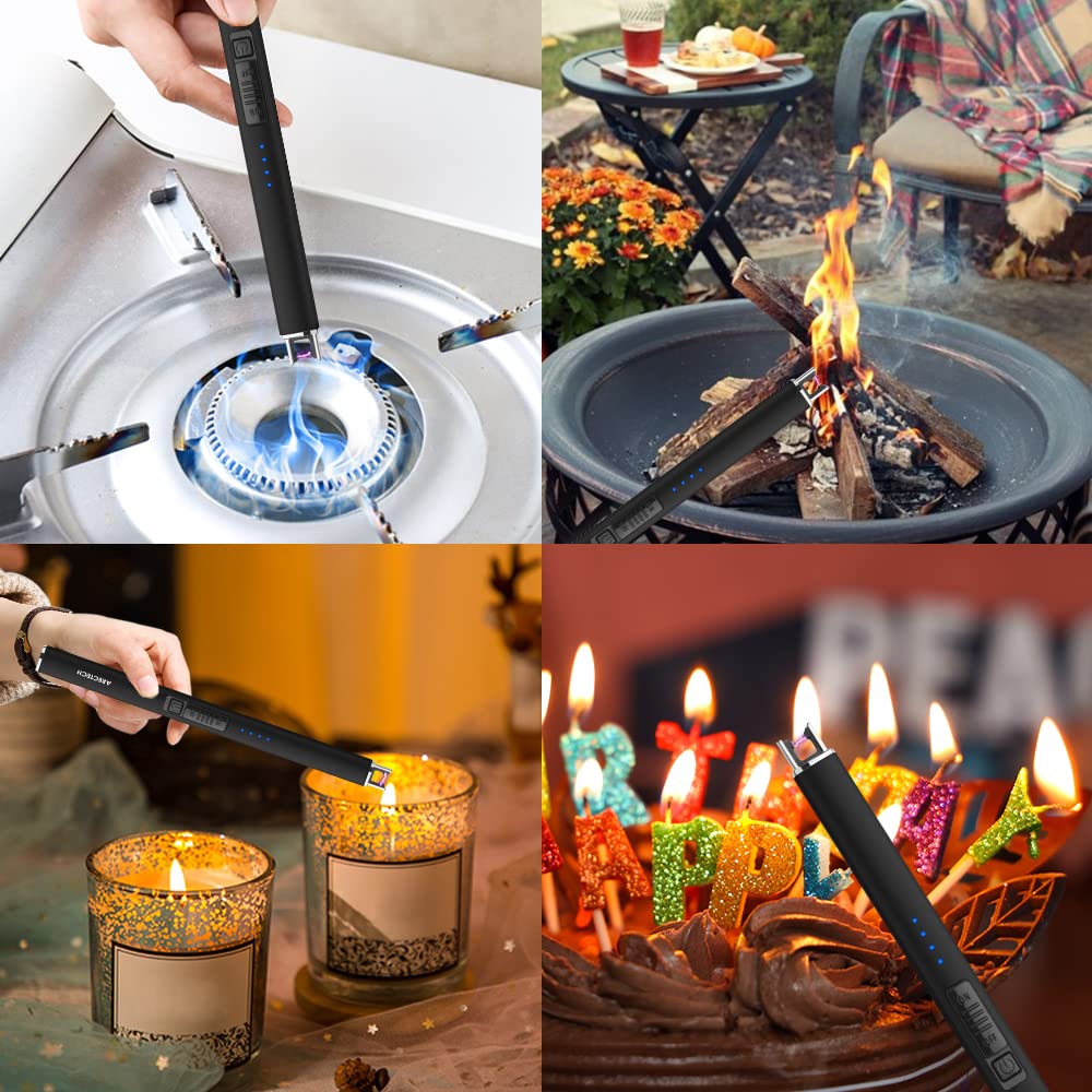 ARECTECH Electric Candle Lighter with Type-C Cable Birthday Gift for Man Women Wife Rechargeable Plasma Arc Lighters for Candle Camping Kitchen Stove Black