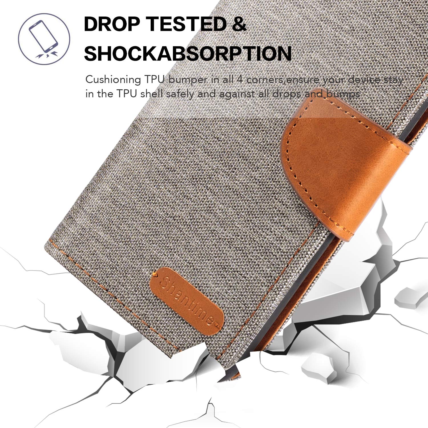 Shantime Oppo Reno 6 Pro+ 5G Case, Oxford Leather Wallet Case with Soft TPU Back Cover Magnet Flip Case for Oppo Reno 6 Pro Plus 5G Grey