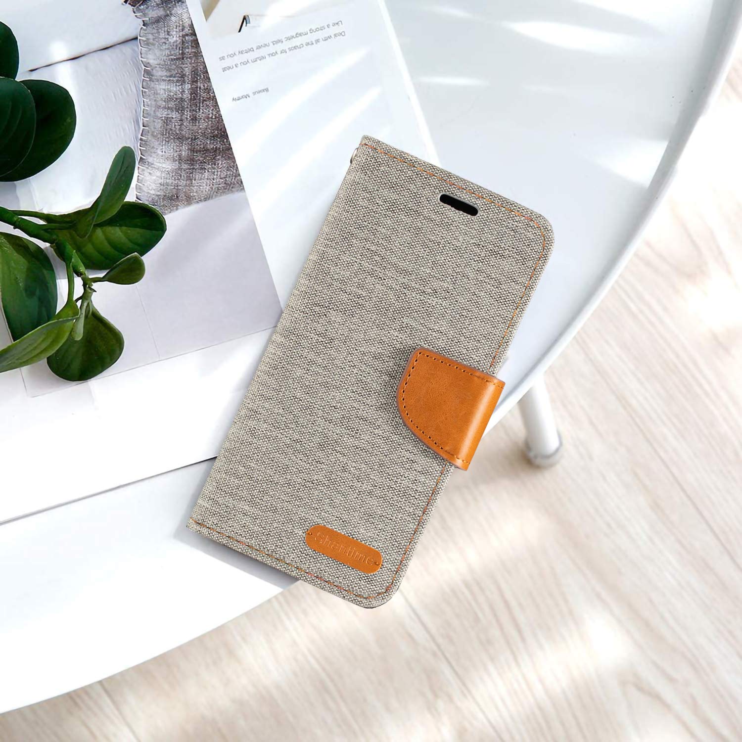 Shantime Oppo Reno 6 Pro+ 5G Case, Oxford Leather Wallet Case with Soft TPU Back Cover Magnet Flip Case for Oppo Reno 6 Pro Plus 5G Grey