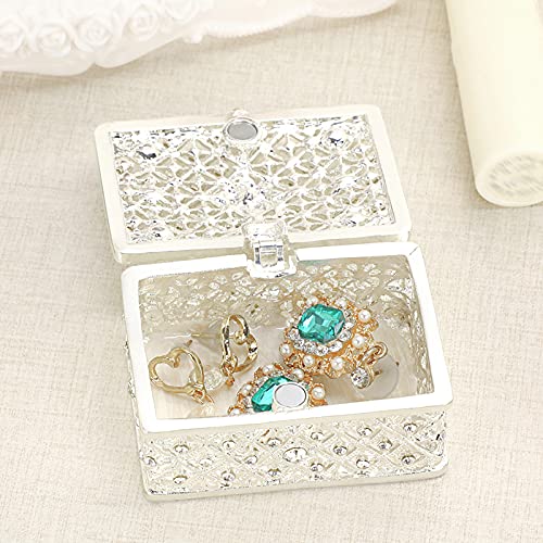 ELLDOO Crystal Jewelry Trinket Box Rectangle Small Box Earring Ring Case Necklace Organzier Storage Box Wedding Brithday Gift