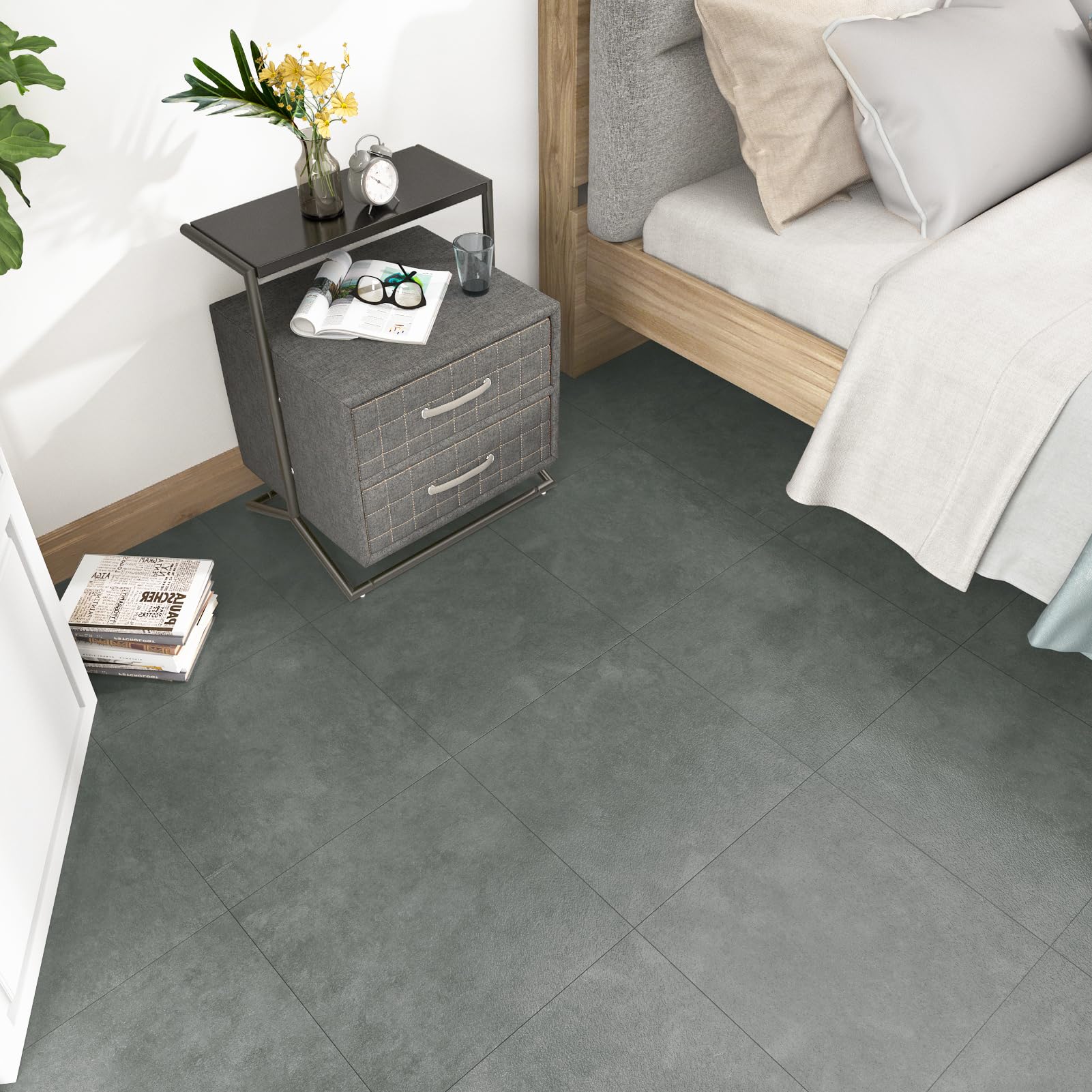 WESTICK Marble Grey Peel and Stick Floor Tile 12 x 12 in Bathroom Floor Tiles Thick Kitchen Removable Floor Tiles Peel and Stick Waterproof Self Adhesive Vinyl Flooring Peel and Stick Tile 5 PCS