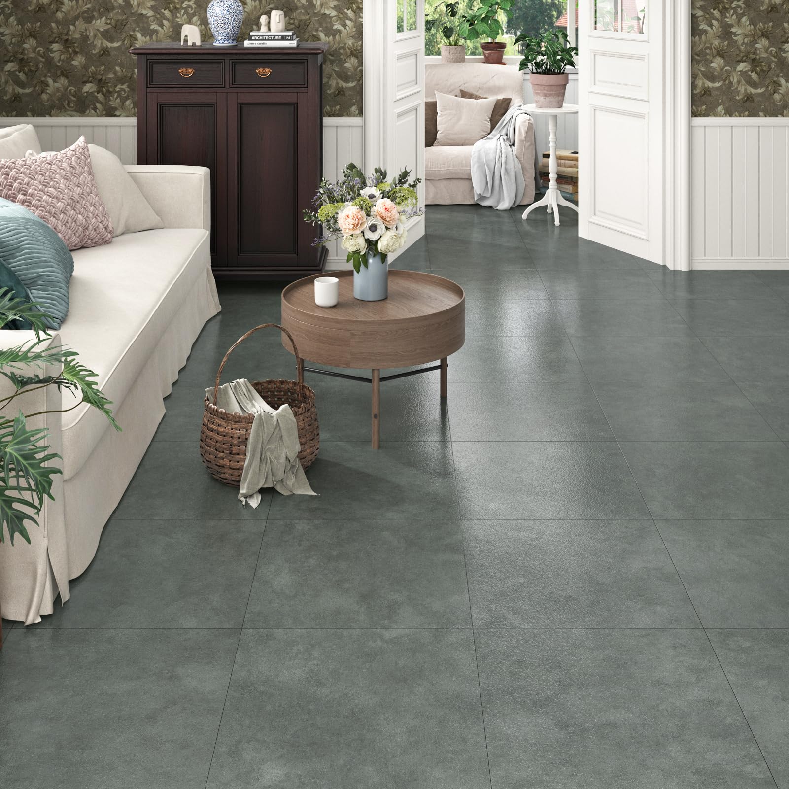WESTICK Marble Grey Peel and Stick Floor Tile 12 x 12 in Bathroom Floor Tiles Thick Kitchen Removable Floor Tiles Peel and Stick Waterproof Self Adhesive Vinyl Flooring Peel and Stick Tile 5 PCS