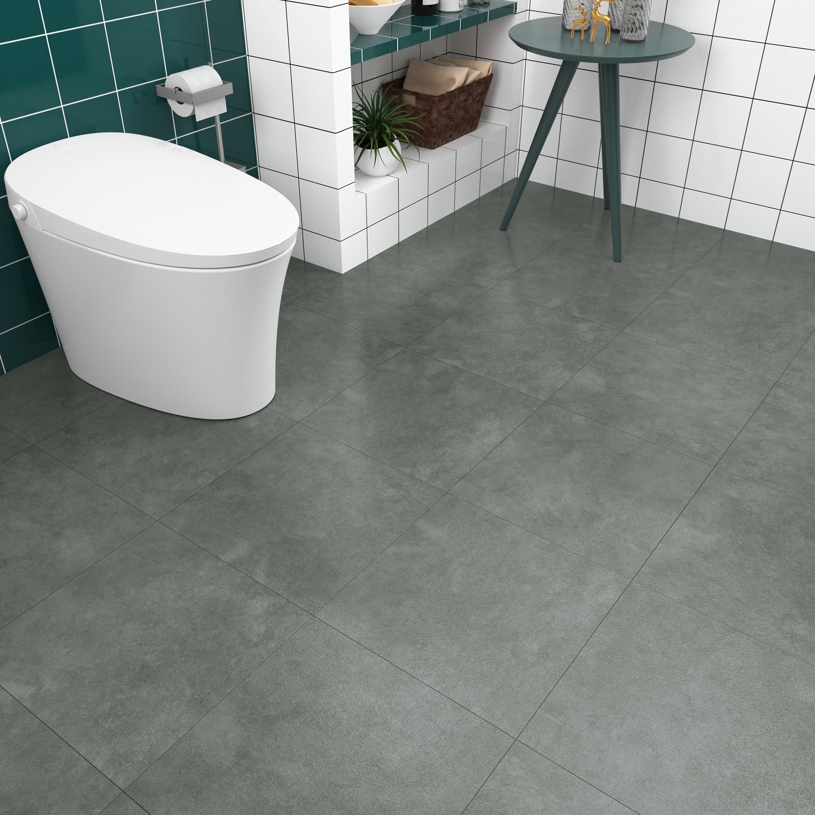 WESTICK Marble Grey Peel and Stick Floor Tile 12 x 12 in Bathroom Floor Tiles Thick Kitchen Removable Floor Tiles Peel and Stick Waterproof Self Adhesive Vinyl Flooring Peel and Stick Tile 5 PCS